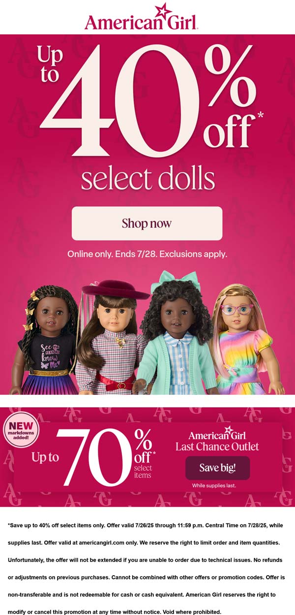 Various dolls are 40% off today at American Girl #americangirl - The ...