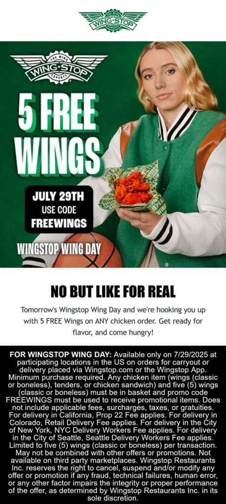 20 chicken wings = $20 at Wingstop #wingstop - The Coupons App®