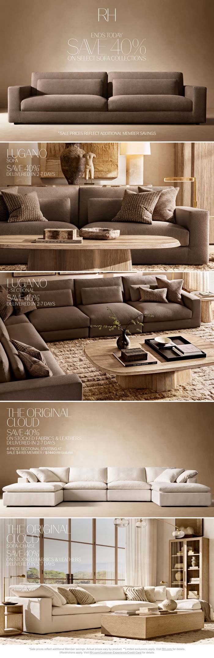 40% off sofa collections today at RH #rh - The Coupons App®