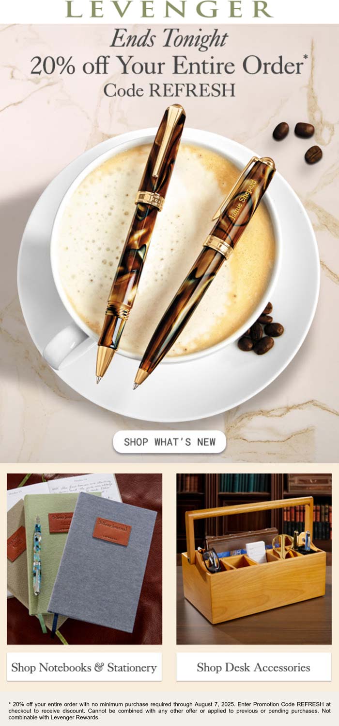 20% off everything today at Levenger via promo code REFRESH #levenger ...