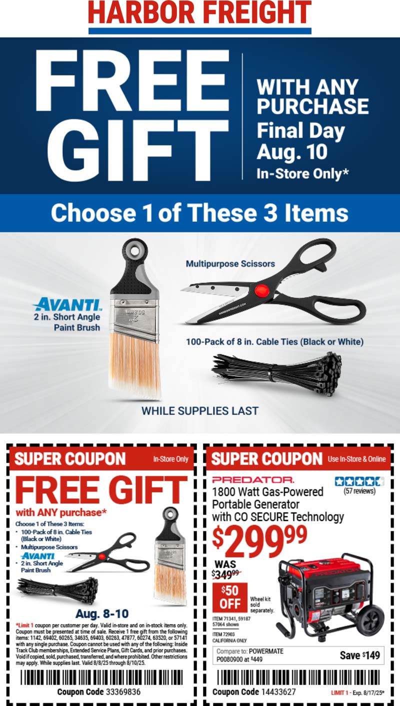 Free item with any purchase today at Harbor Freight tools # ...
