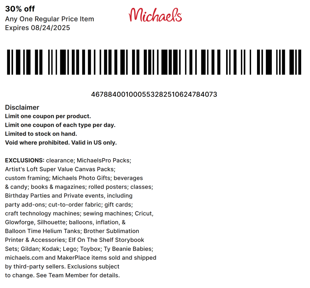 30% off a single item at Michaels, or 40% everything online via promo ...