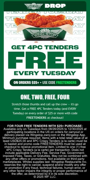 20 chicken wings = $20 at Wingstop #wingstop - The Coupons App®