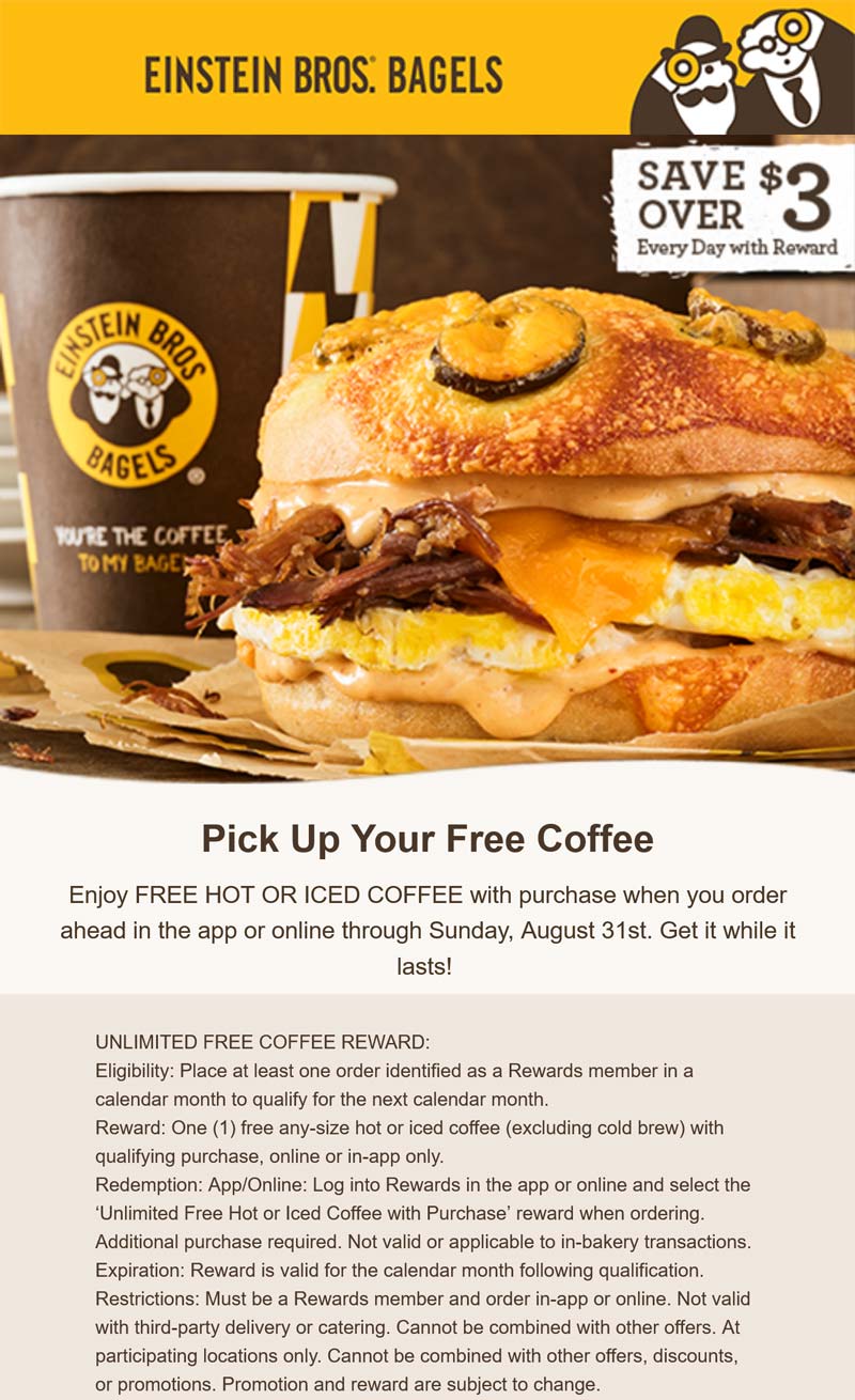 Free coffee with any online order at Einstein Bros Bagels # ...