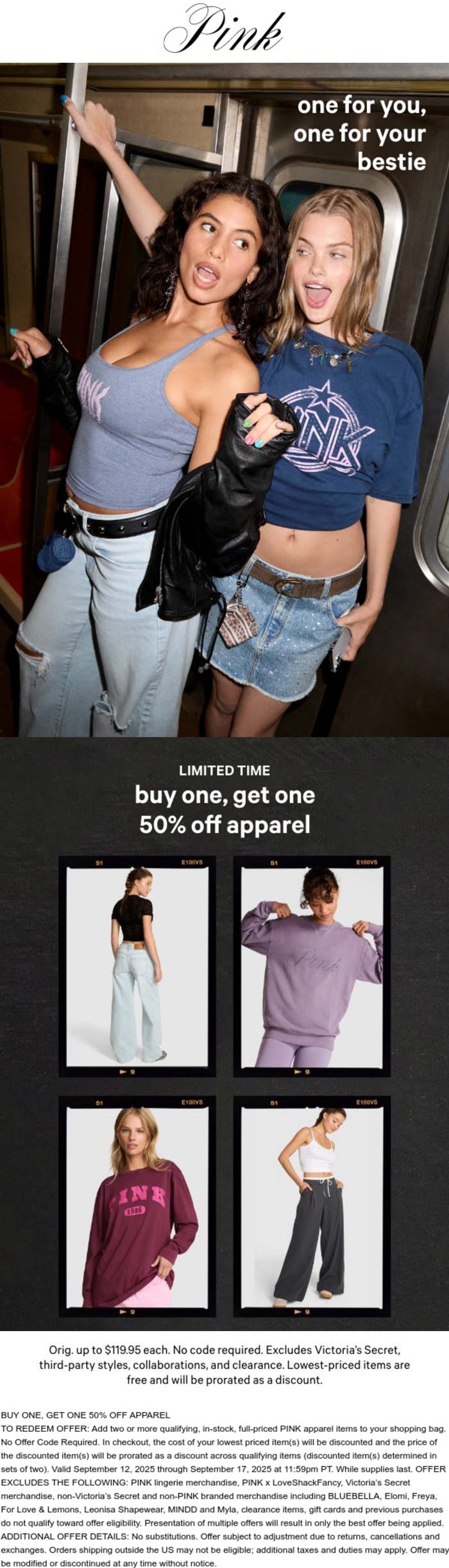 Second apparel item 50% off at PINK #pink - The Coupons App®