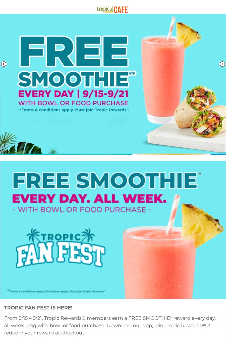 Free smoothie daily with your food at Tropical Smoothie Cafe # ...