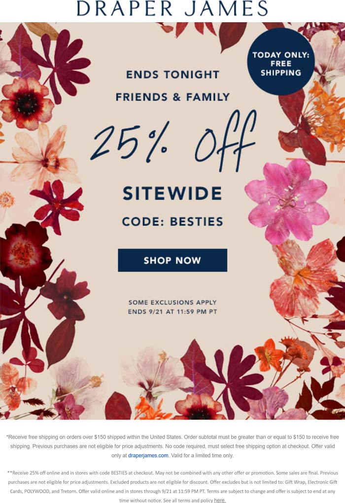 25% off everything today at Draper James #draperjames - The Coupons App®