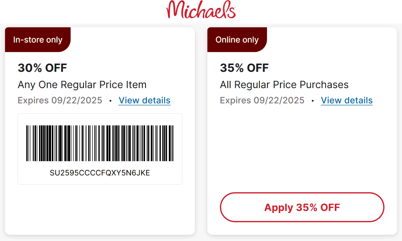 30% off a single item at Michaels, or 40% everything online via promo ...