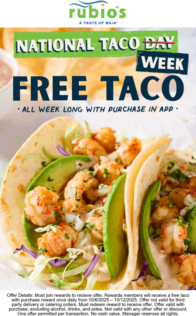 Free taco with your mobile order all week at Rubios #rubios - The ...