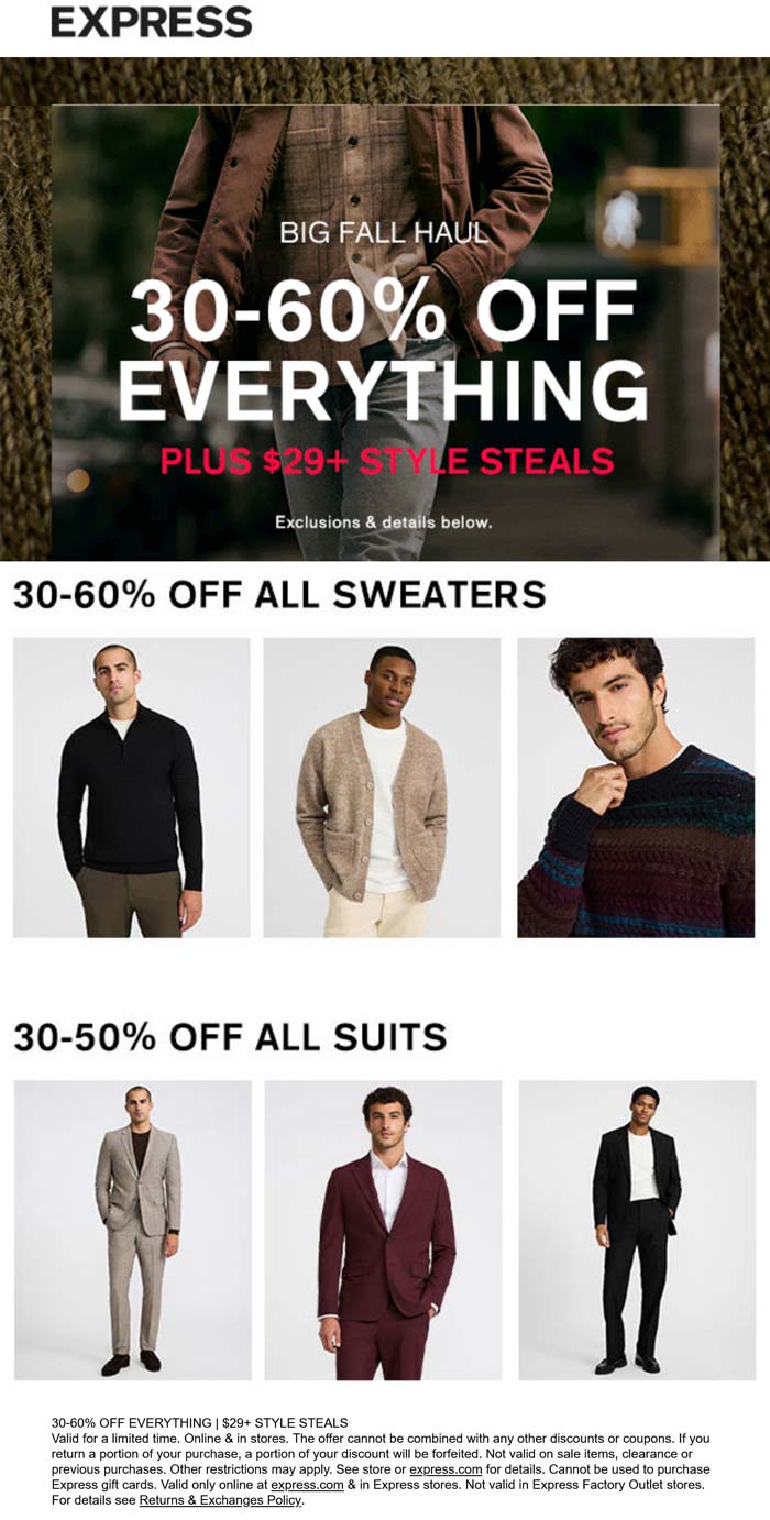 30-60% off everything at Express, ditto online #express - The Coupons App®