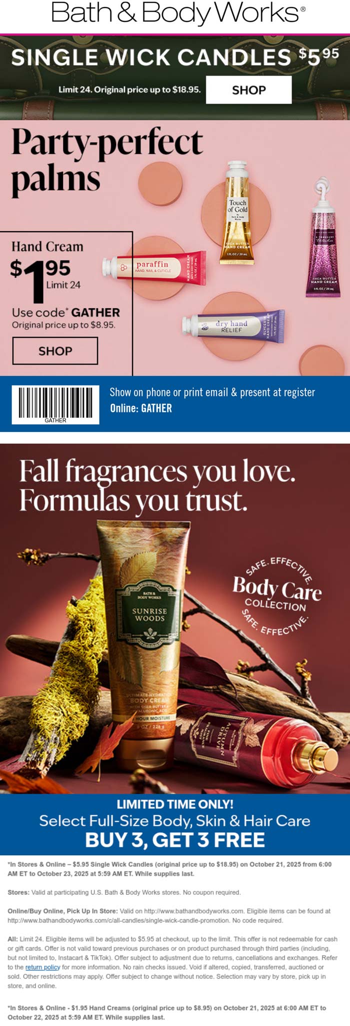 $2 hand cream, 6-for-3 lotions & more today at Bath & Body Works, or ...