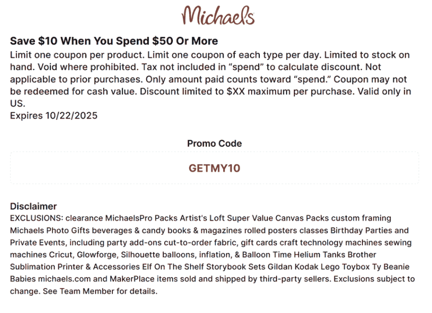 30% off a single item at Michaels, or 40% everything online via promo ...