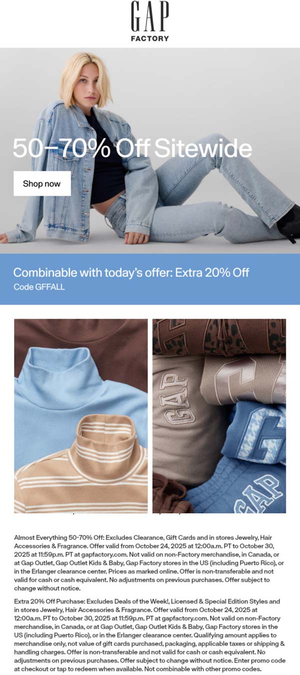70-90% off at Gap Factory via promo code GFFALL #gapfactory - The ...