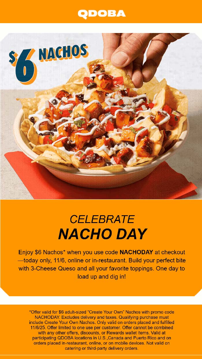 $6 protein nachos today at Qdoba restaurants #qdoba - The Coupons App®