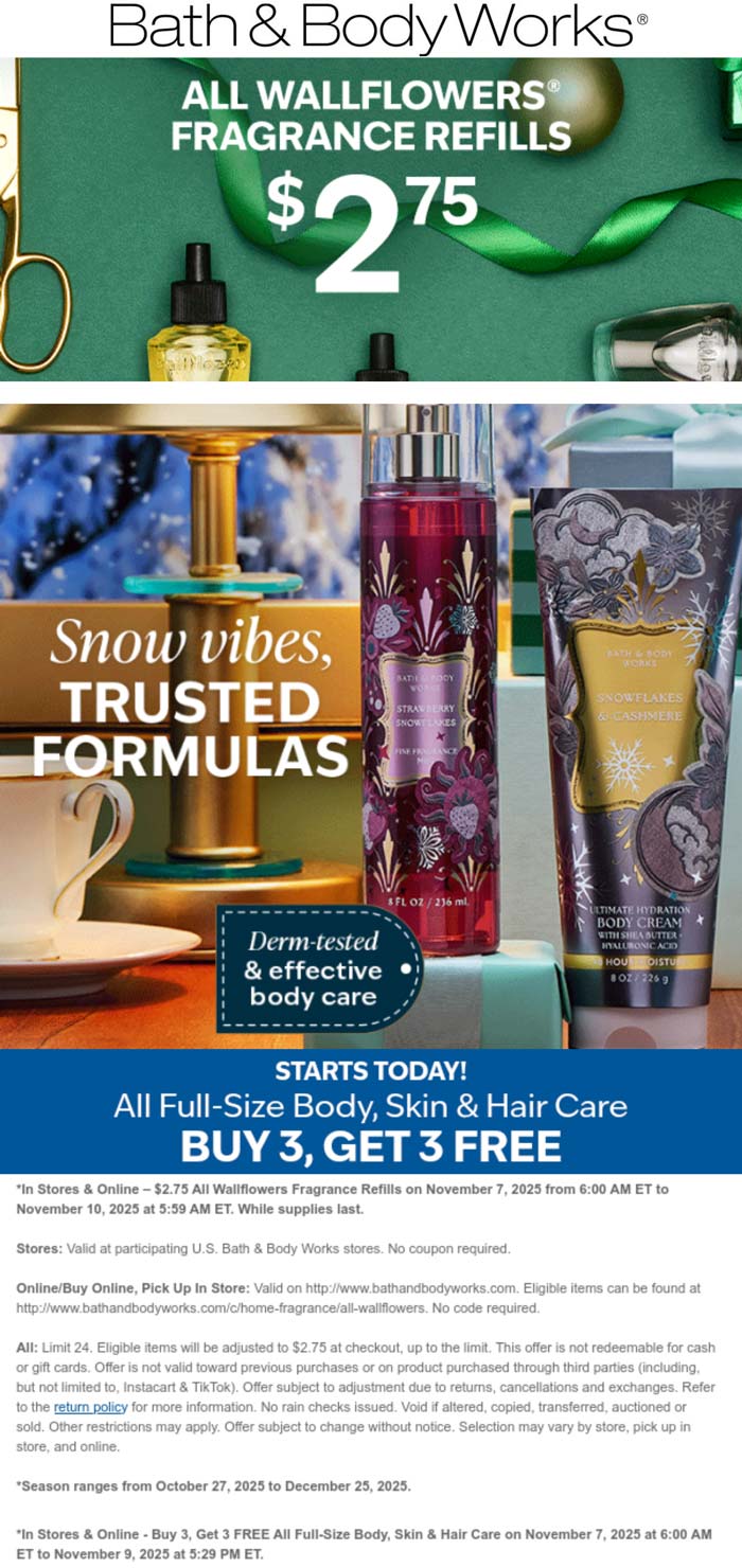 6-for-3 on body care at Bath & Body Works, ditto online #bathbodyworks ...