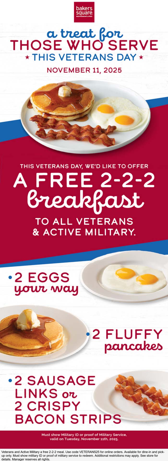 Free breakfast for veterans today at Bakers Square #bakerssquare - The Coupons App®