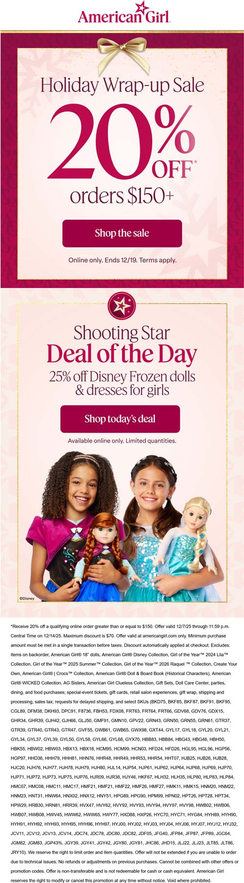 20% off $150 & more at American Girl doll #americangirl - The Coupons App®