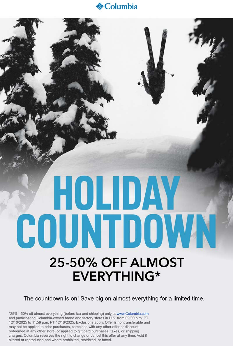 25-50% off everything at Columbia #columbia - The Coupons App®