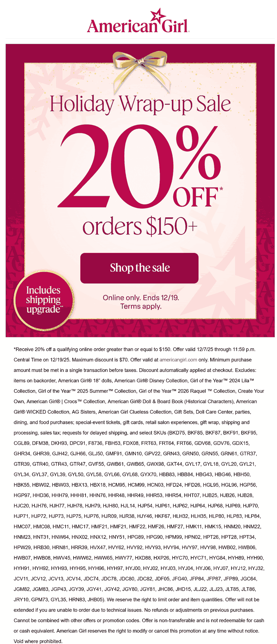 20% off $150+ online at American Girl #americangirl - The Coupons App®