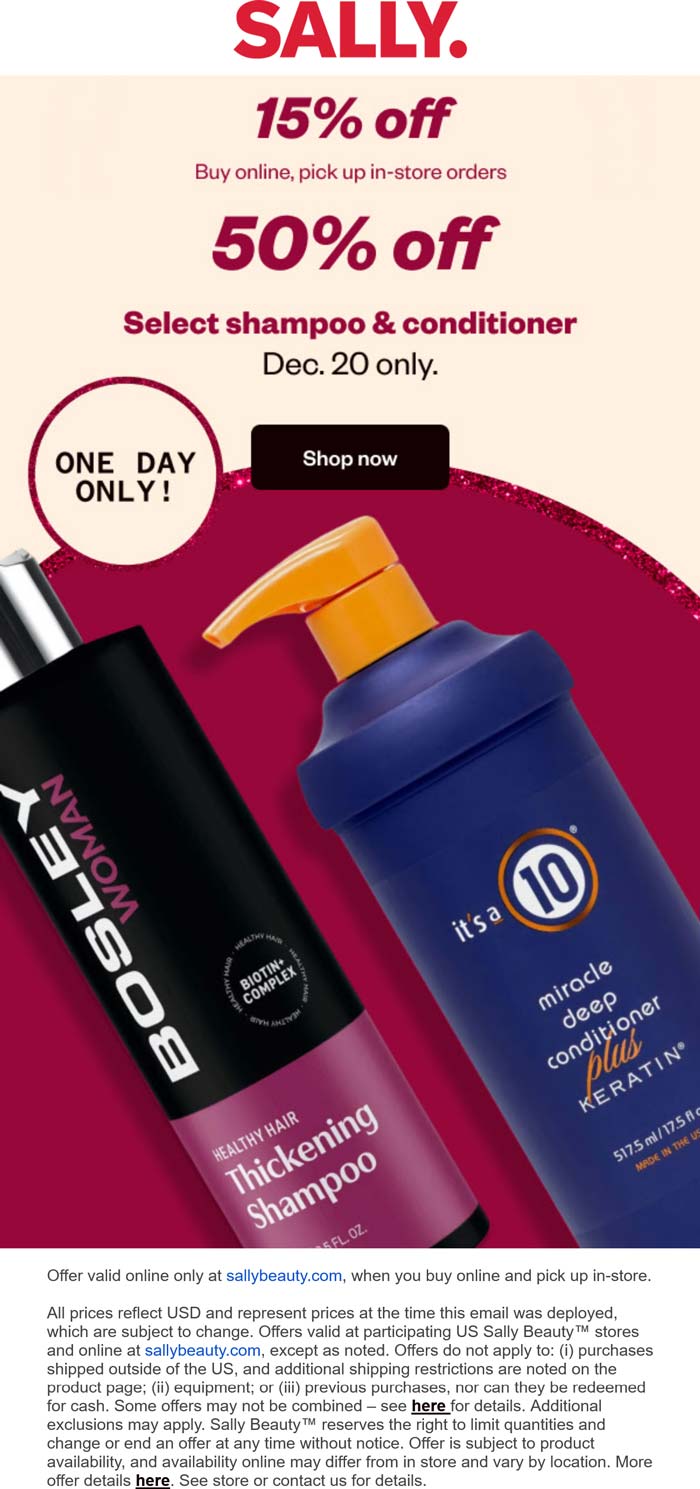 50% off shampoo & conditioners today at Sally #sally - The Coupons App®