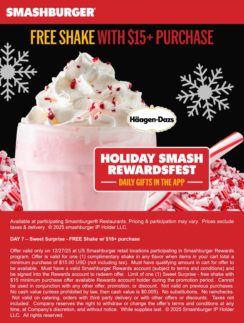 Free milkshake on $15 today at Smashburger restaurant #smashburger ...