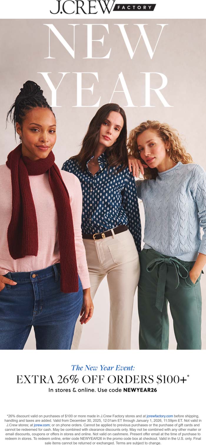 Extra 15% off 3+ items at J.Crew Factory via promo code GETMORE # ...