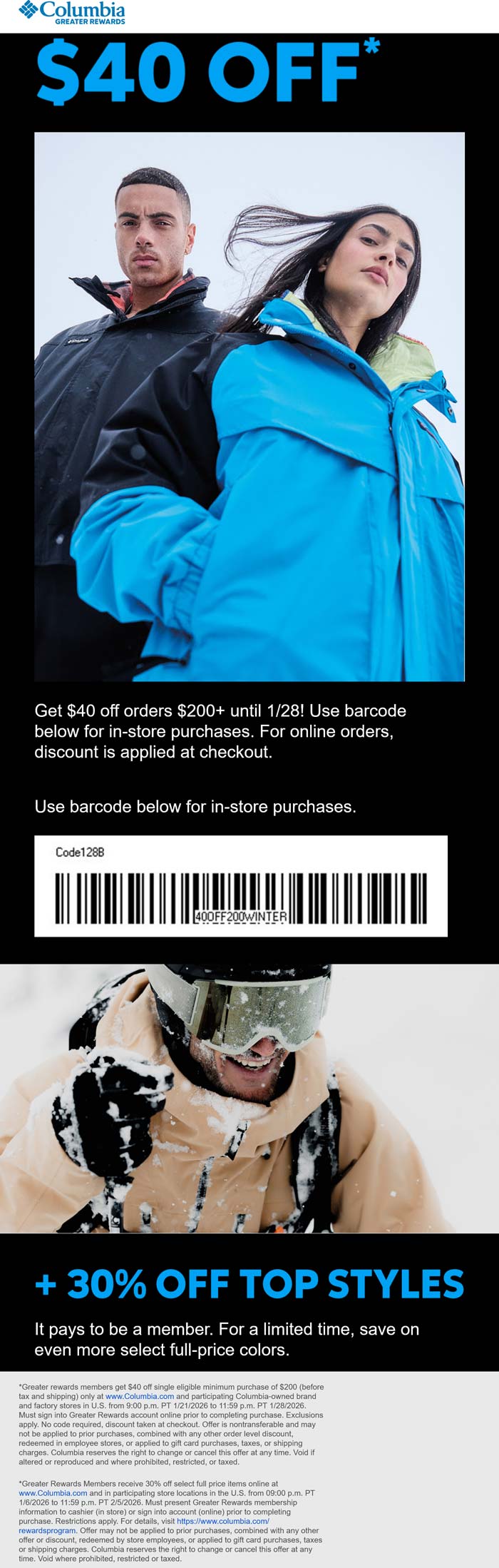 $40 off $200 & more at Columbia #columbia - The Coupons App®