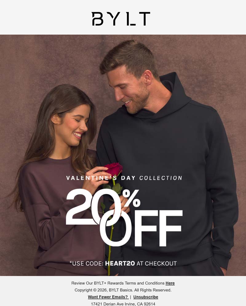 20% off at BYLT via promo code HEART20 #bylt - The Coupons App®
