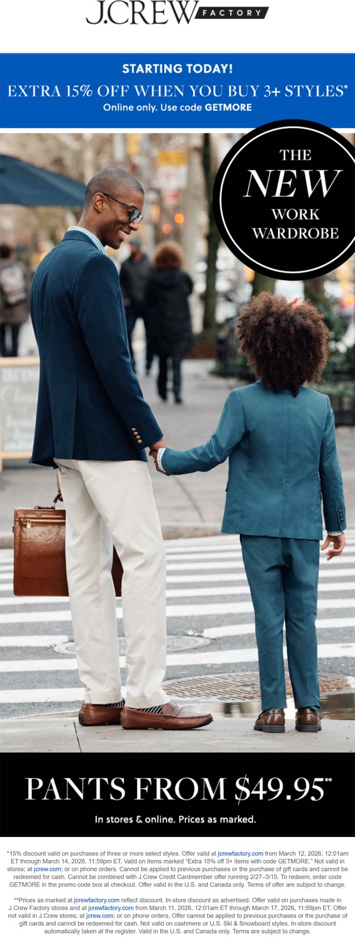 Extra 15% off 3+ items at J.Crew Factory via promo code GETMORE # ...