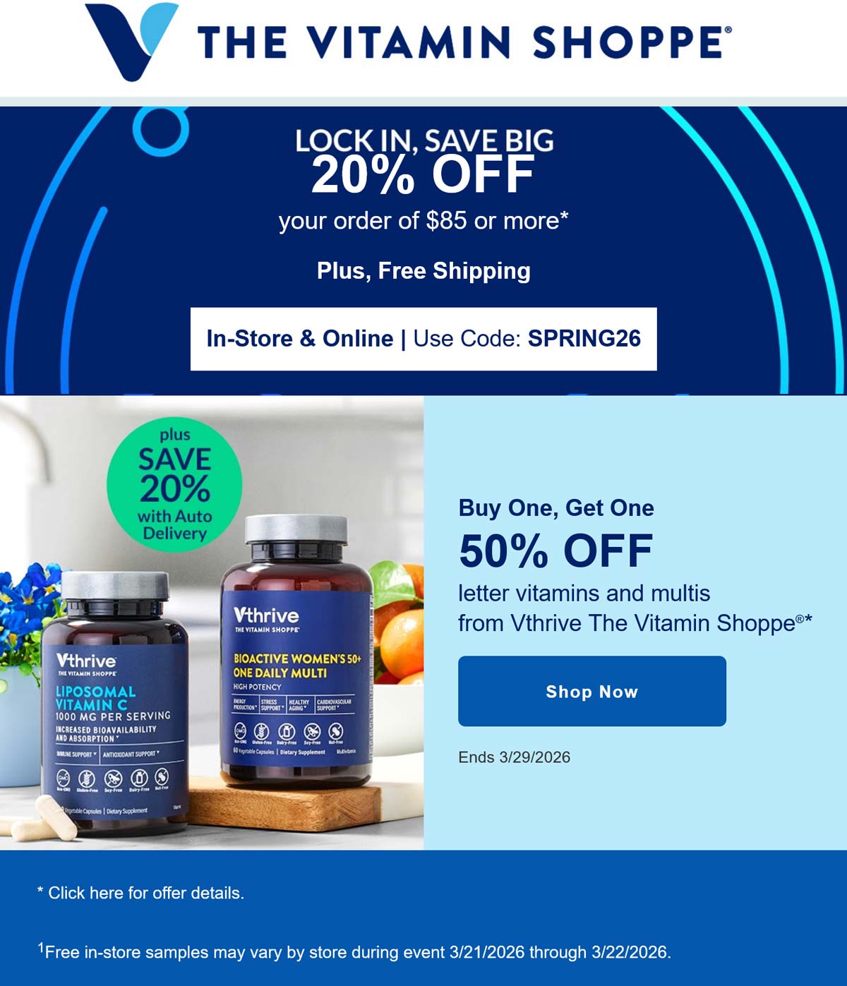 20% off $85 today at The Vitamin Shoppe, or online via promo code ...