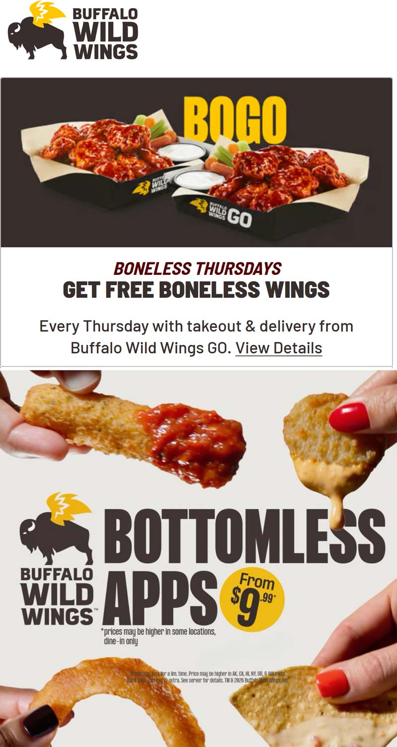 Bottomless appetizers = $10 at Buffalo Wild Wings restaurants # ...